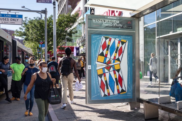 Colorful paintings by artist Wendy Red Star on display at 100 bus ...