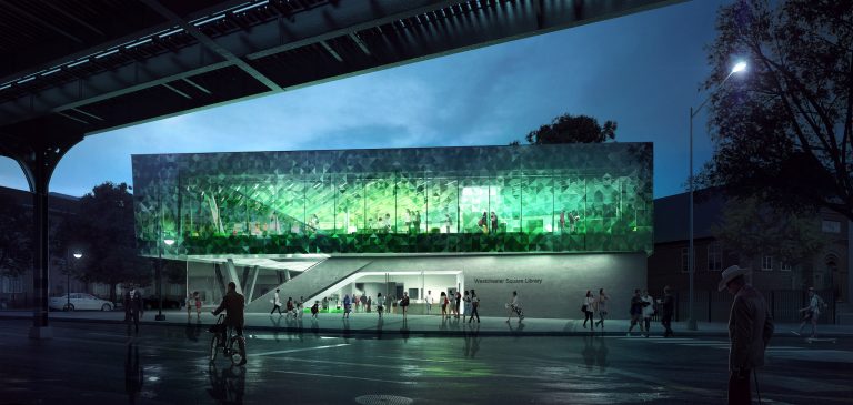 Snøhetta-designed Bronx library features a green glass facade inspired ...