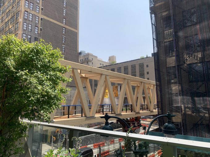 300-foot timber bridge connecting the High Line and Moynihan Train Hall ...